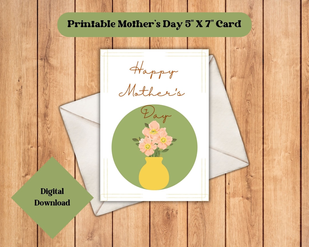 Mother's Day Flower Vase Printable Card Digital Download - Etsy