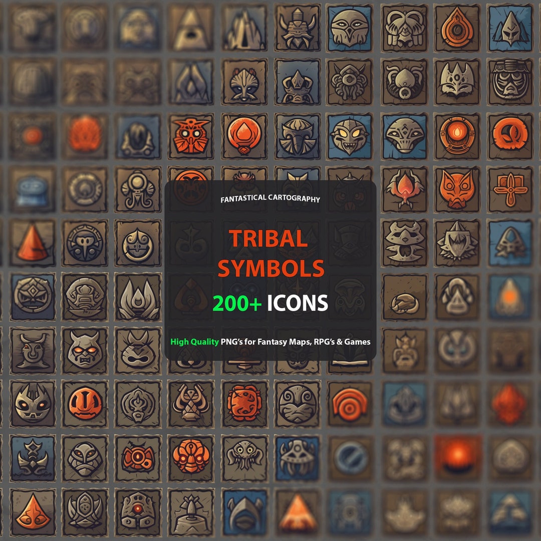 200 + Fantasy Map Icons, Featuring Tribal Masks, Map Markers, Points of ...