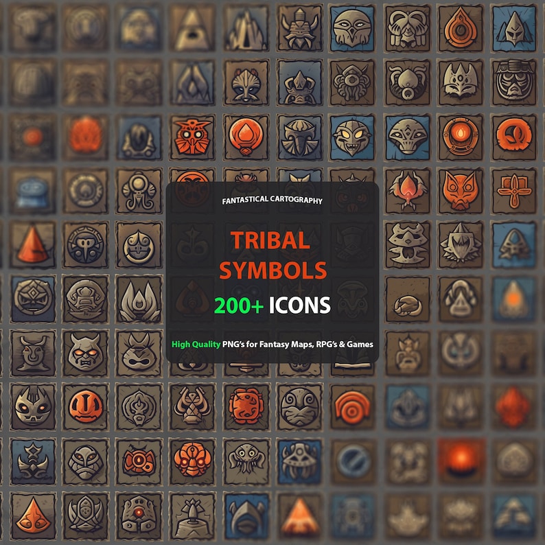 200 + Fantasy Map Icons, Featuring Tribal Masks, Map Markers, Points of ...
