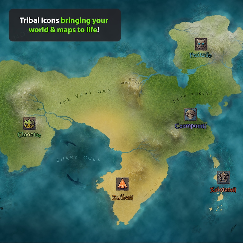 200 + Fantasy Map Icons, Featuring Tribal Masks, Map Markers, Points of ...