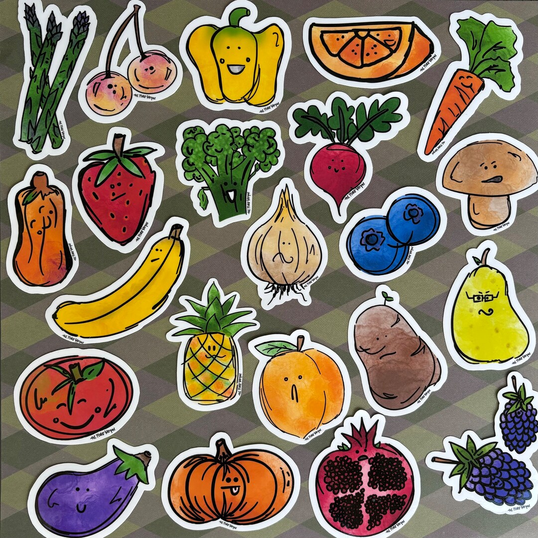 Cartoon Fruit and Vegetable/veggie Vinyl Sticker: Water-resistant ...
