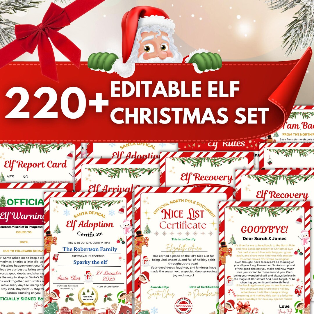 220 Editable Elf Letter Bundle, Elf Arrival Letter, Elf Adoption Card ...