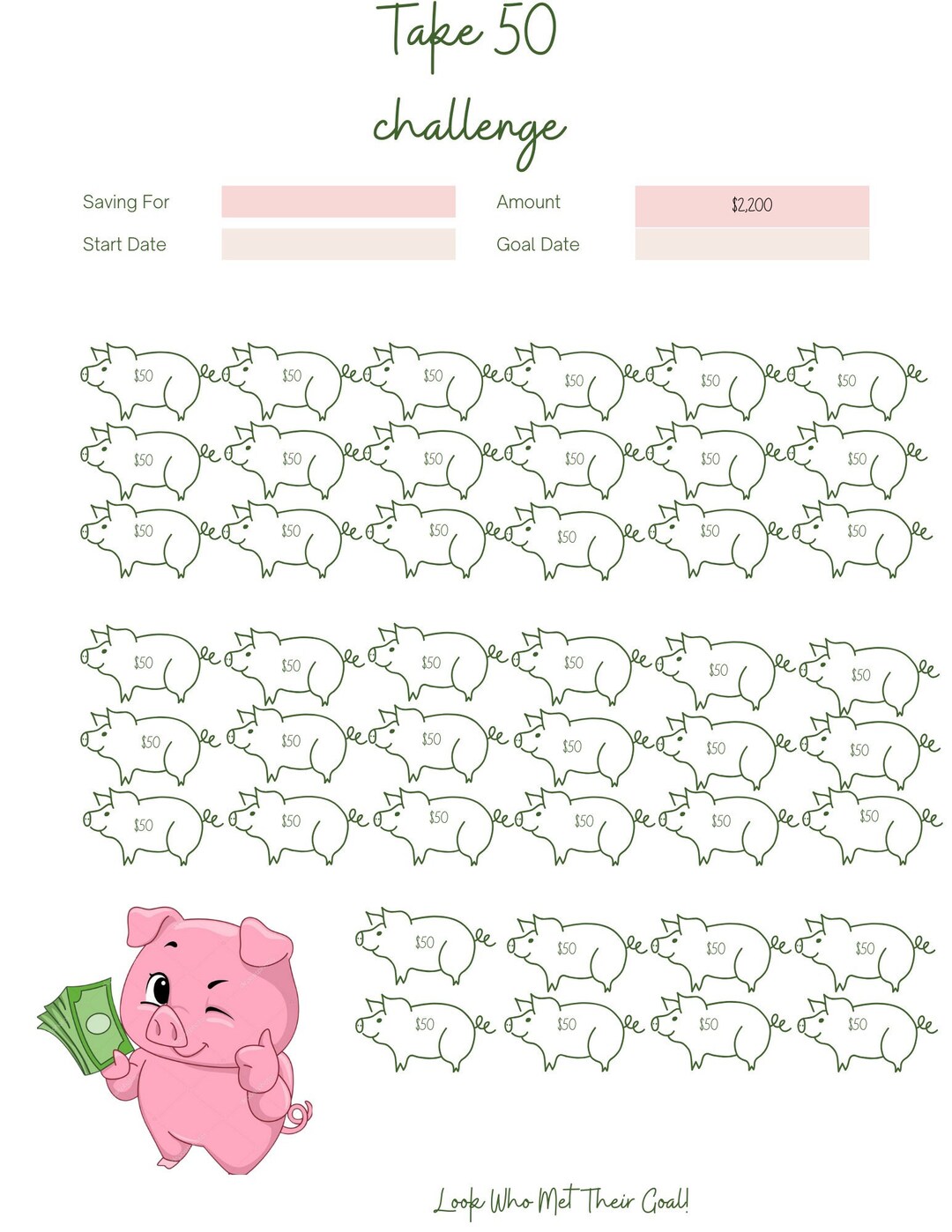 Take 50 Challenge, Money Tracker, Savings Goals - Etsy