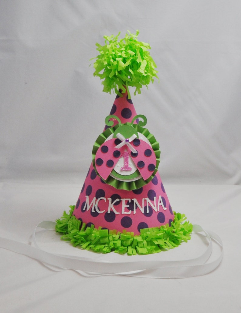 Personalized Ladybug Party Hat, First 1st Birthday Baby Toddler Girl ...