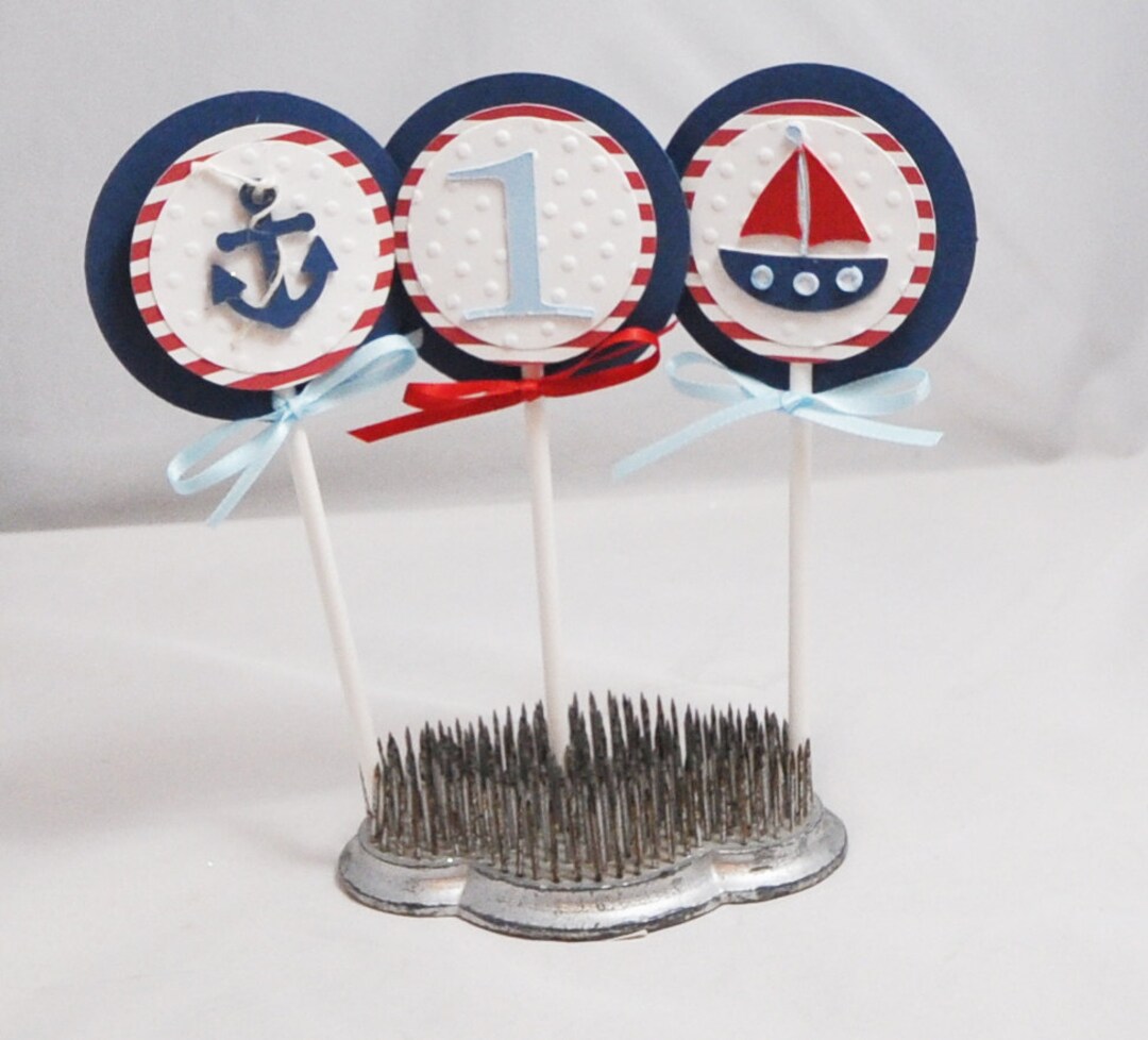 Boy Nautical Cupcake Toppers, Set of 12, Little Sailor 1st First ...