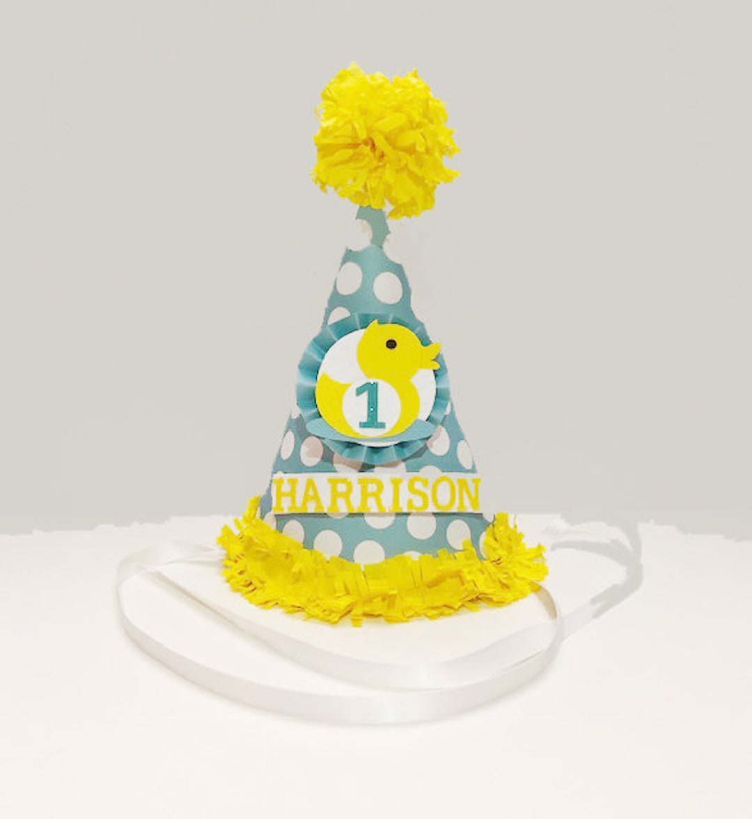Boy Rubber Ducky Party Hat Personalized, 1st First Toddler Baby Duck ...