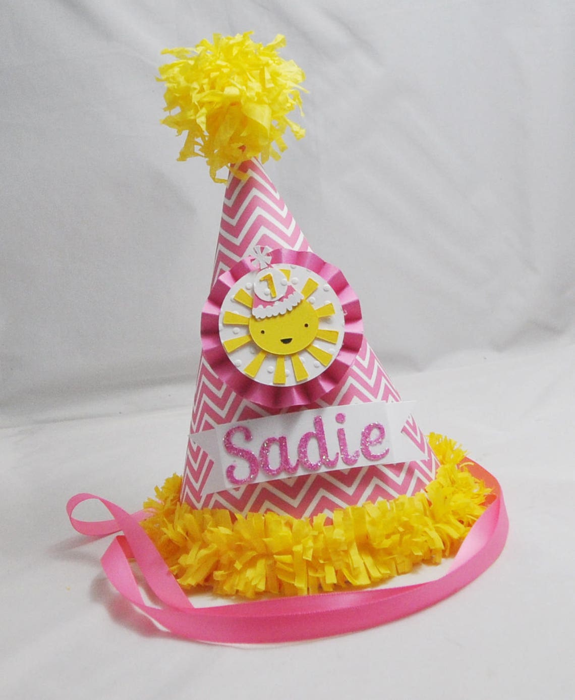 Chevron Sun Party Hat Personalized, 1st First Birthday Baby Toddler ...