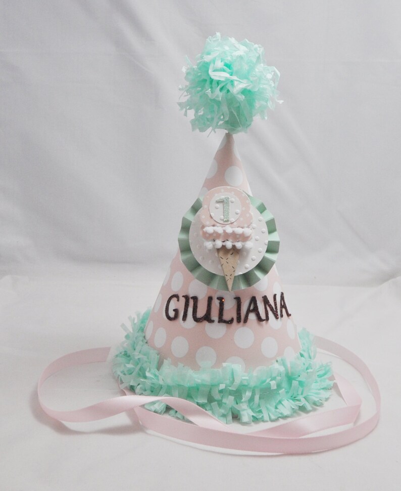 Ice Cream Cone Party Hat Personalized, 1st First Birthday Baby Toddler ...