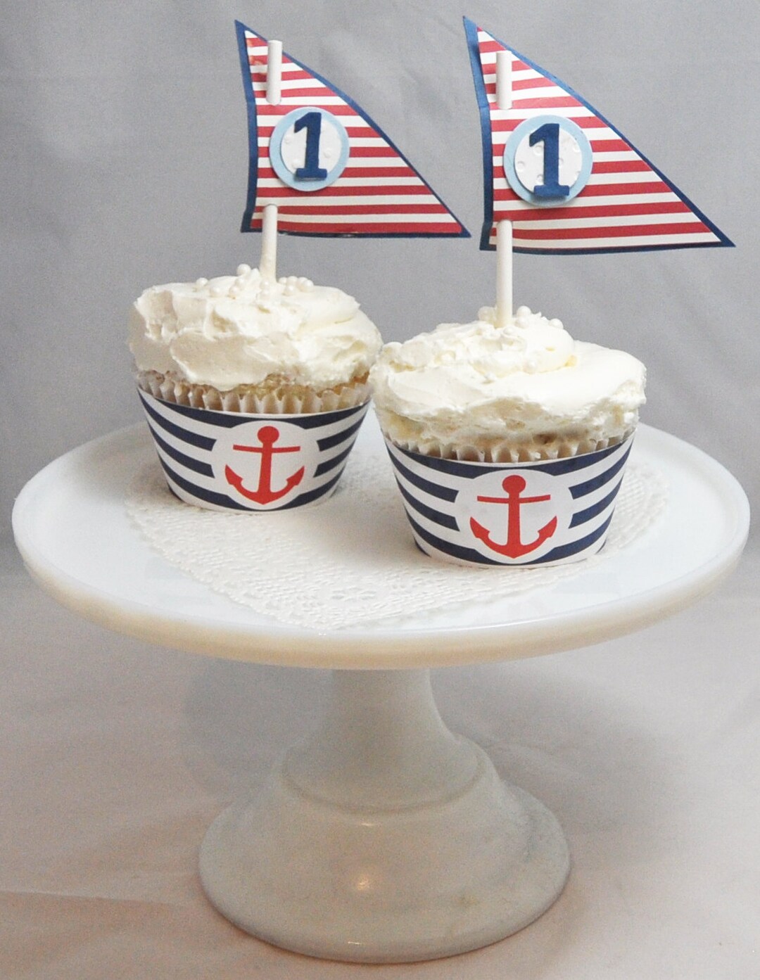 Sailboat Cupcake Toppers and Nautical Wrappers, Set of 12, Little ...