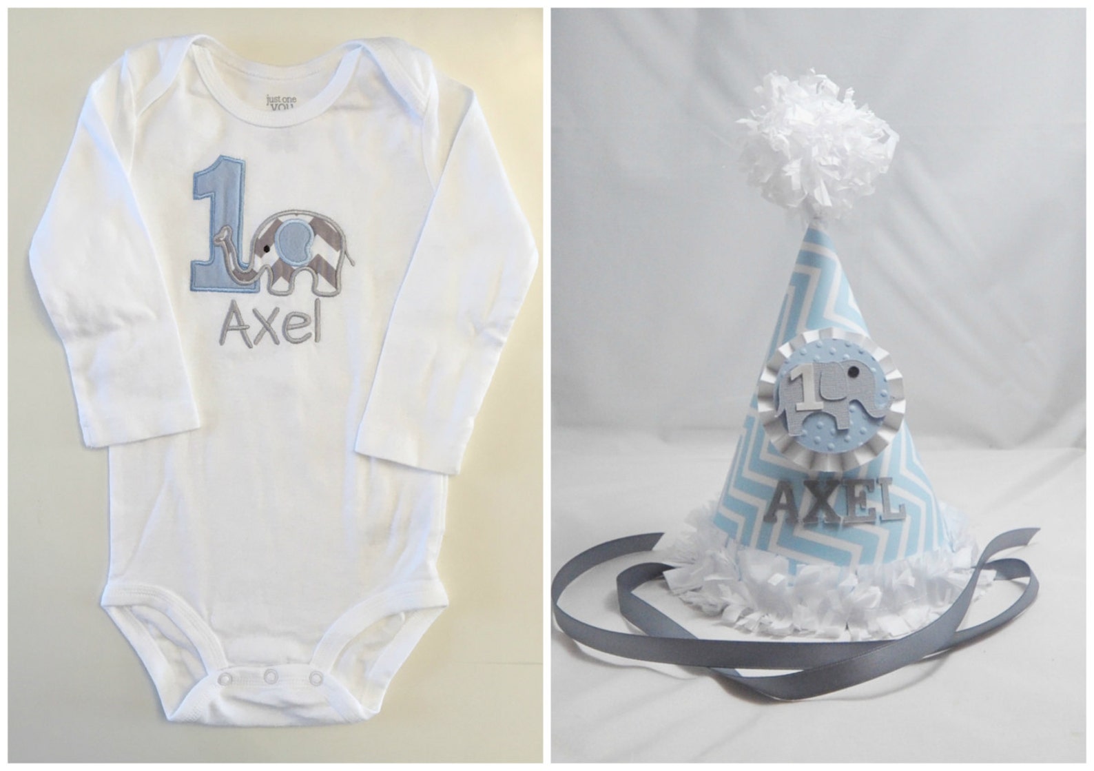 Boy Elephant Party Hat and Bodysuit or Shirt Set Personalized | Etsy