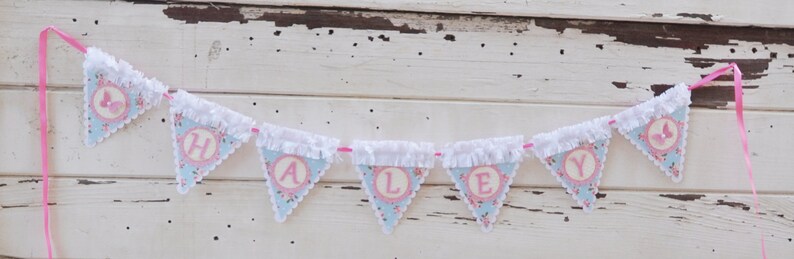 Blue Floral Name Banner with Flowers or Butterflies Baby | Etsy