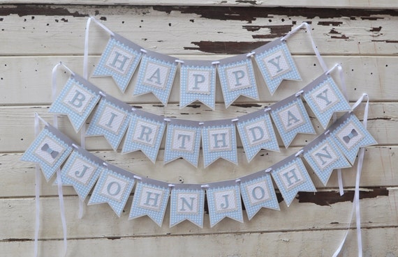 Little Man Happy Birthday Wall Banner with Name and Bowties ...