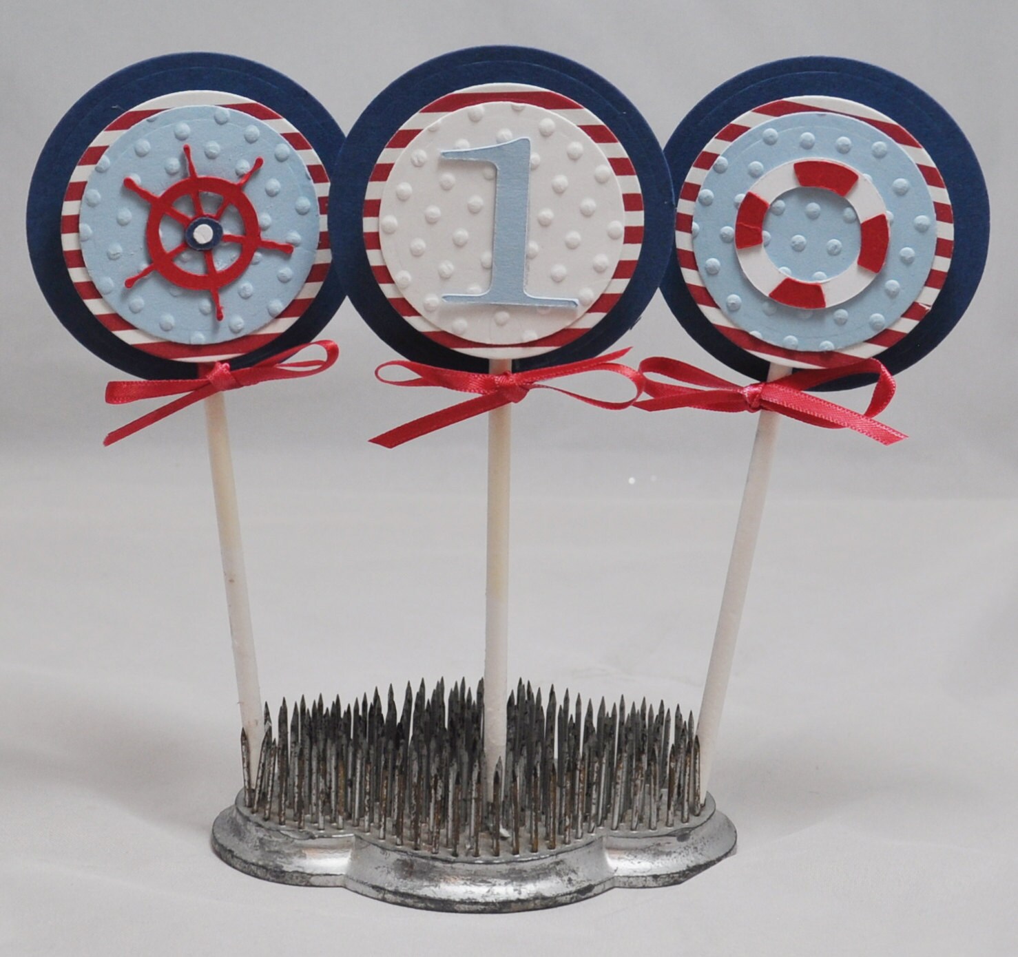 Boy Nautical Cupcake Toppers, Set of 12, Little Sailor 1st First ...