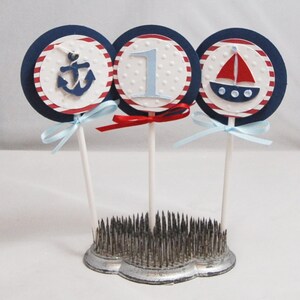 Boy Nautical Cupcake Toppers, Set of 12, Little Sailor 1st First ...
