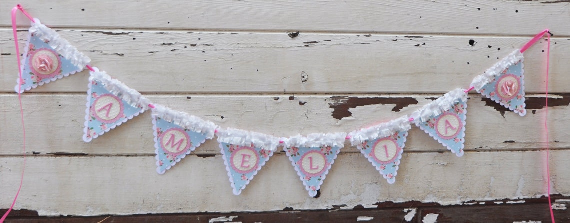 Blue Floral Name Banner with Flowers or Butterflies Baby | Etsy