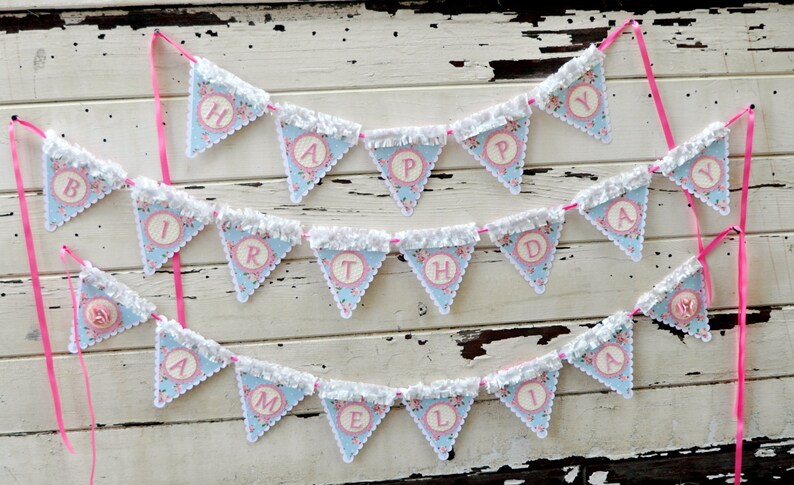 Floral Happy Birthday Wall Banner With Name, 1st Birthday Baby Toddler ...