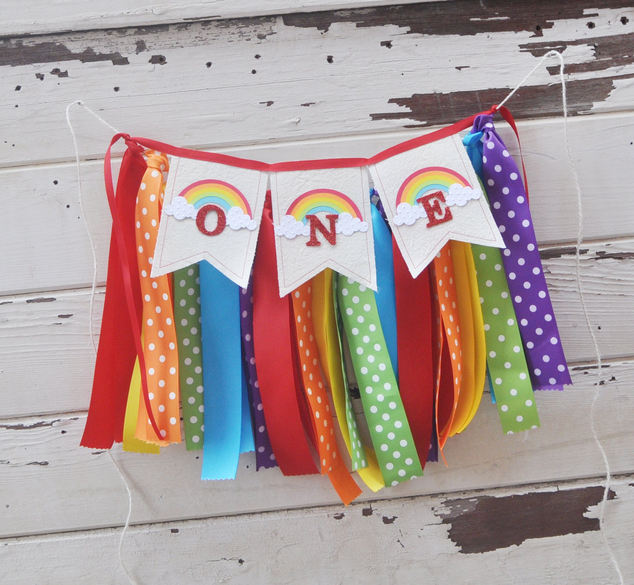 Rainbow ONE High Chair Banner Ribbon and Fabric 1st Birthday | Etsy