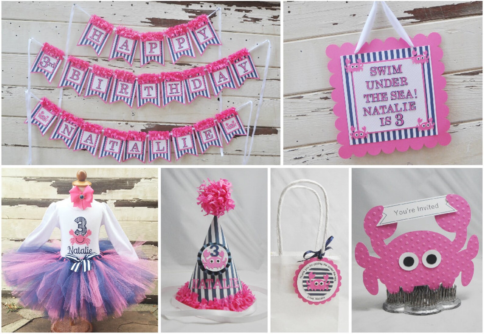 Crab Happy Birthday Wall Banner With Name Under the Sea Party - Etsy