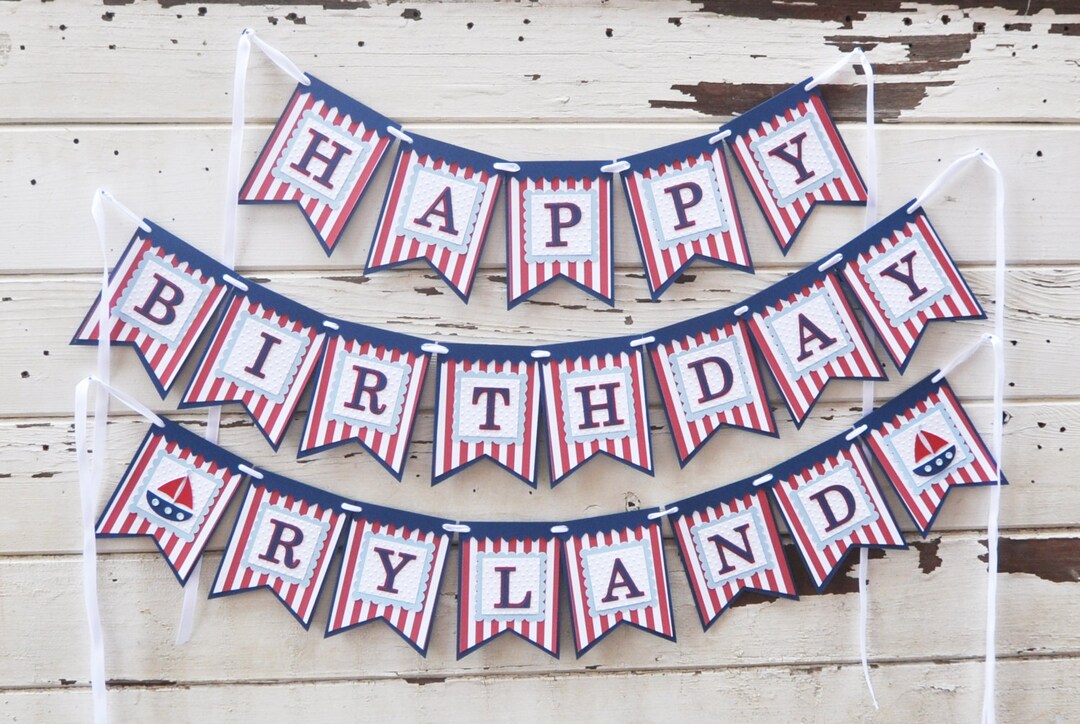 Nautical Happy Birthday Banner With Name, Little Sailor Boy or Girl ...