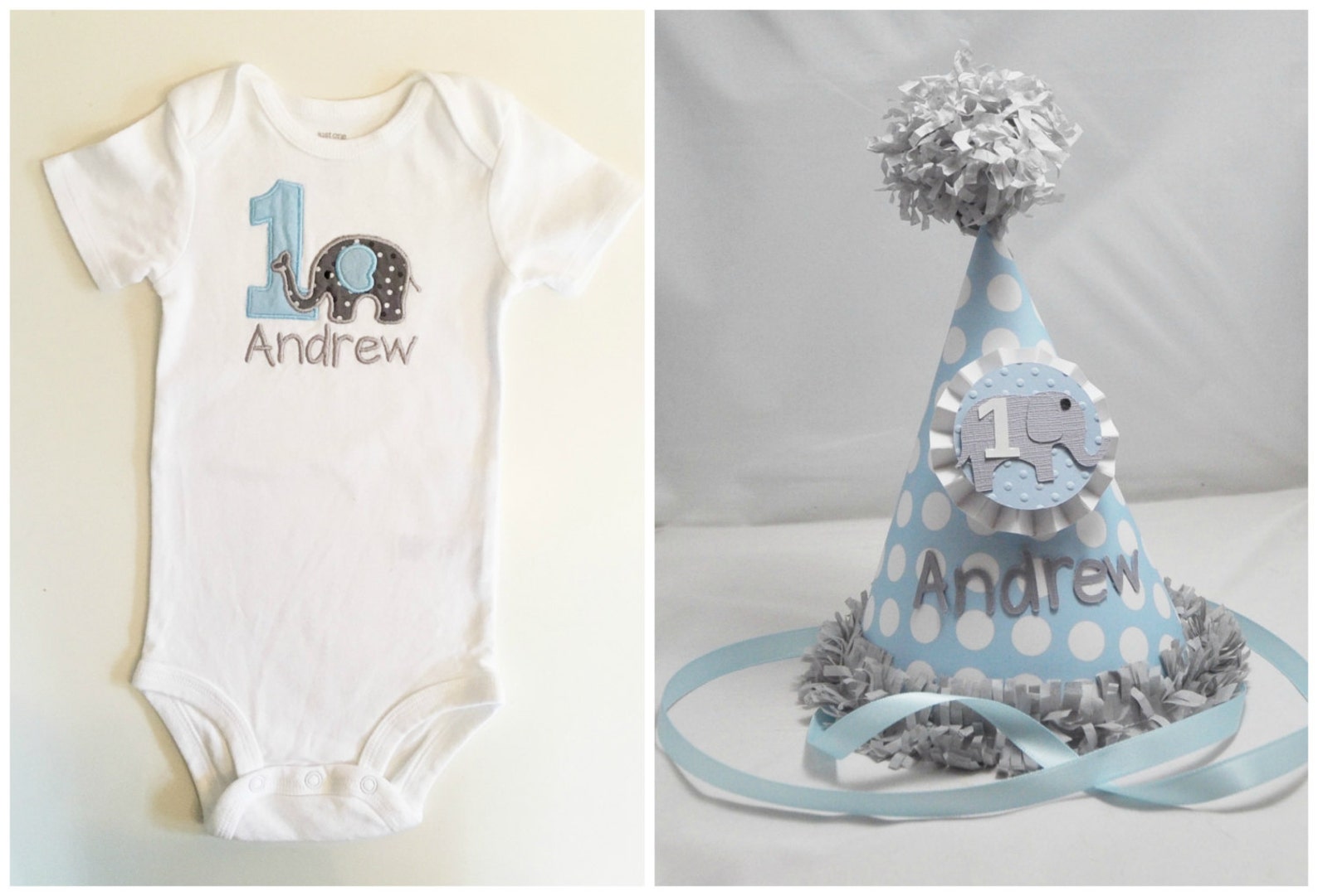 Boy Elephant Party Hat and Bodysuit or Shirt Set Personalized | Etsy