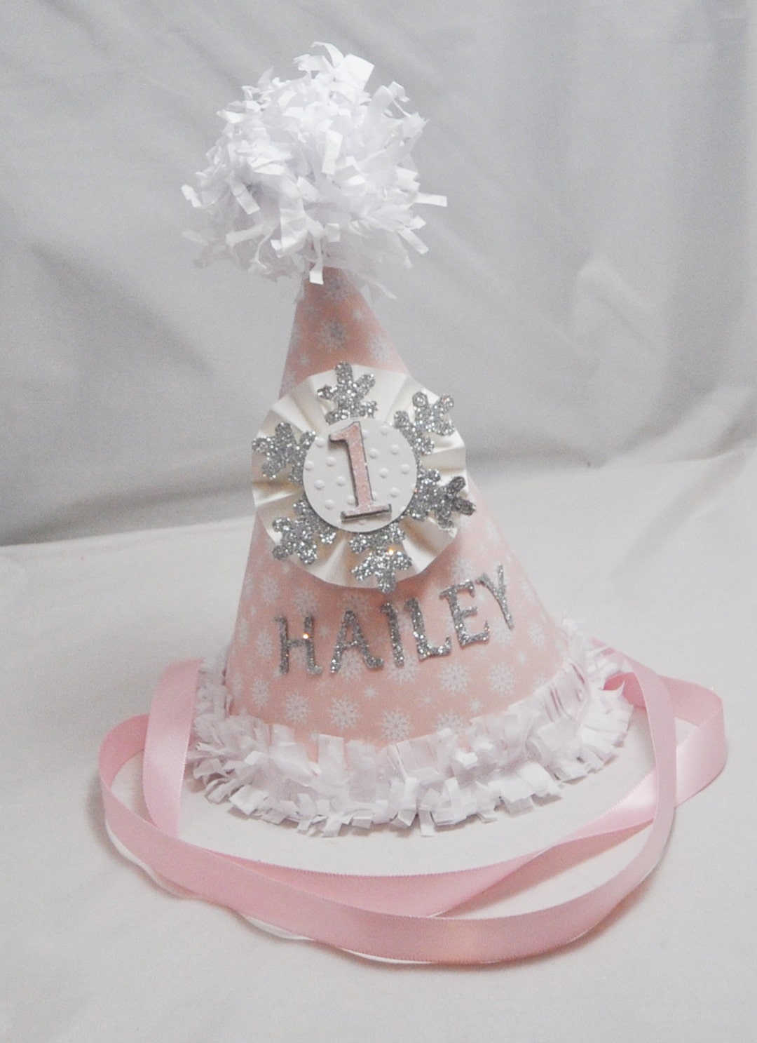 Girl Snowflake Party Hat Personalized, Pink and Silver, 1st First Baby ...