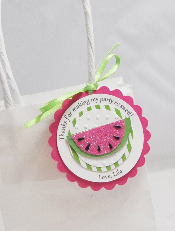 Watermelon Thank You Favor Bag Tags Personalized, Baby Toddler Girl 1st ...