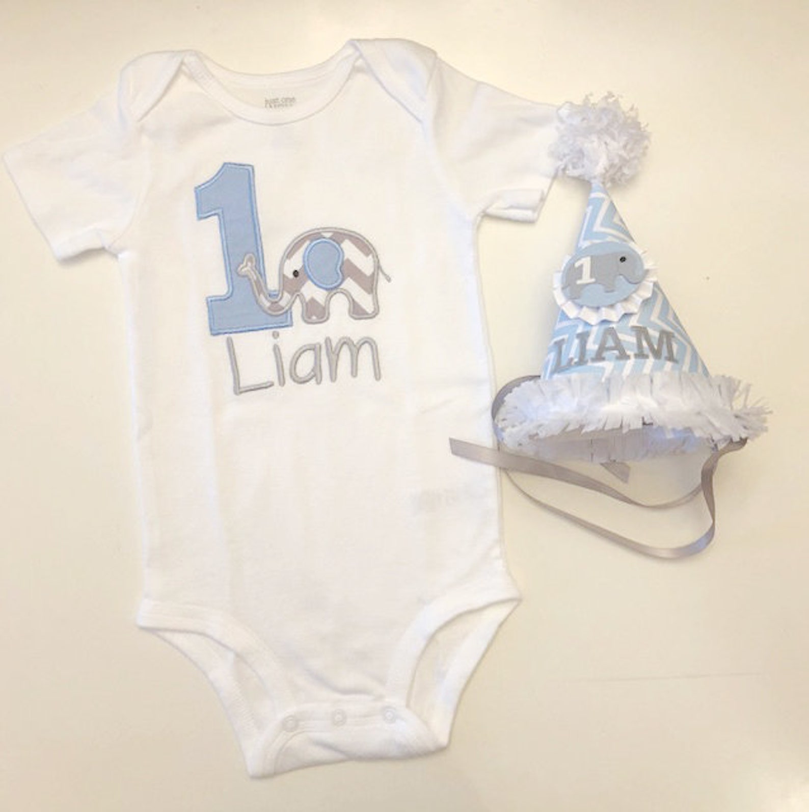 Boy Elephant Party Hat and Bodysuit or Shirt Set Personalized | Etsy