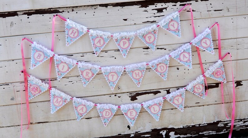 Floral Happy Birthday Wall Banner With Name, 1st Birthday Baby Toddler ...