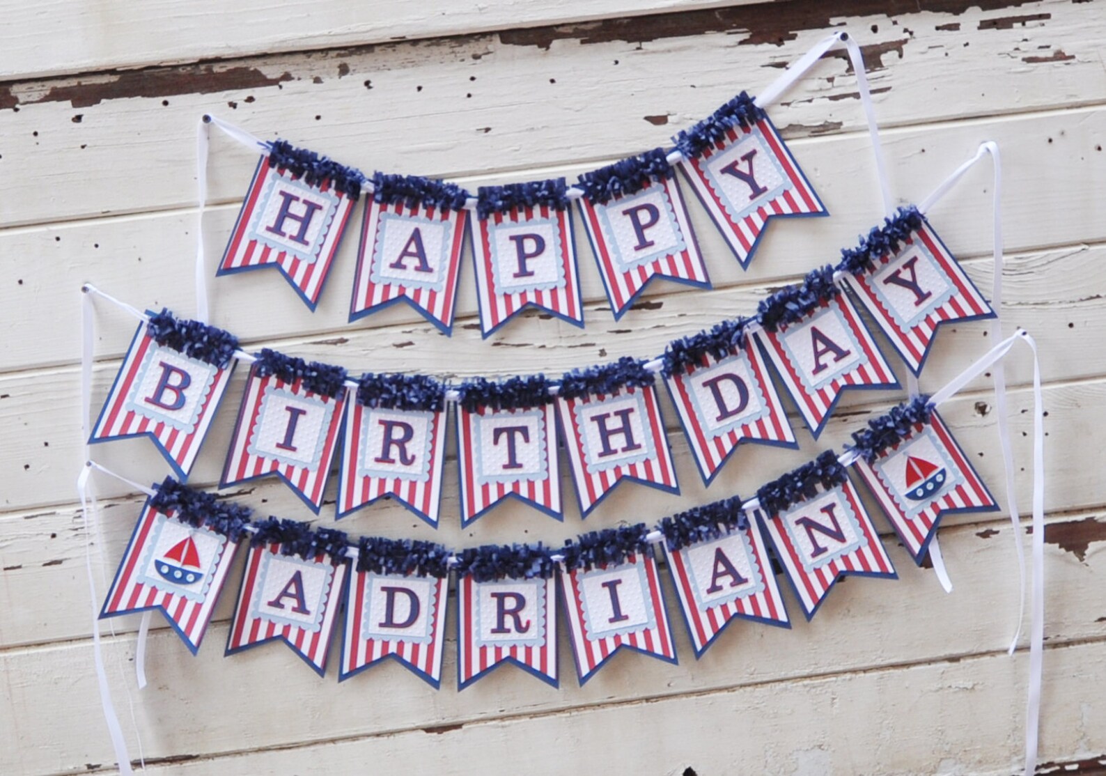 Nautical Happy Birthday Banner With Name, Little Sailor Boy or Girl ...