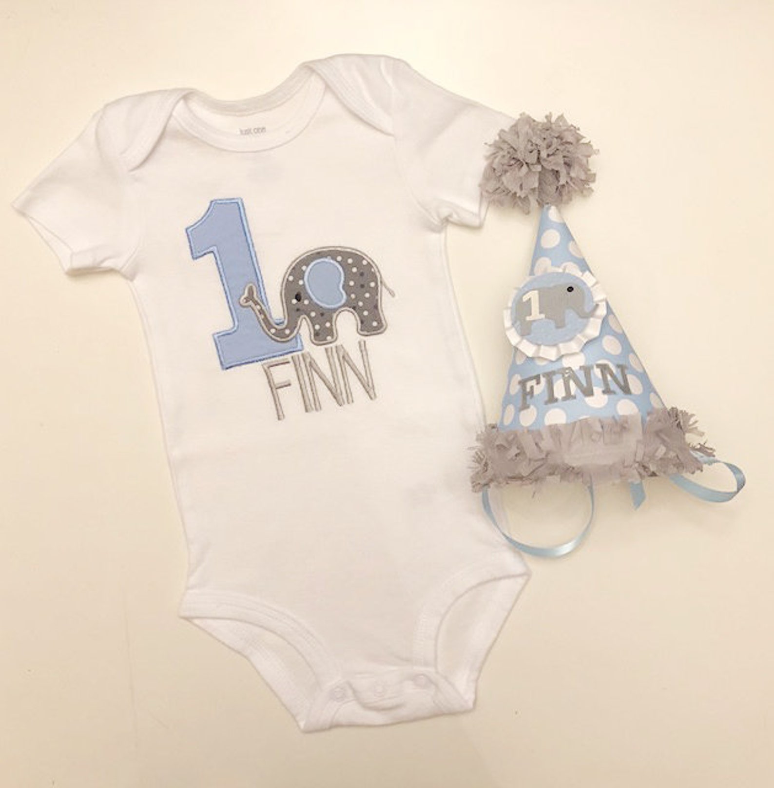Boy Elephant Party Hat and Bodysuit or Shirt Set Personalized | Etsy