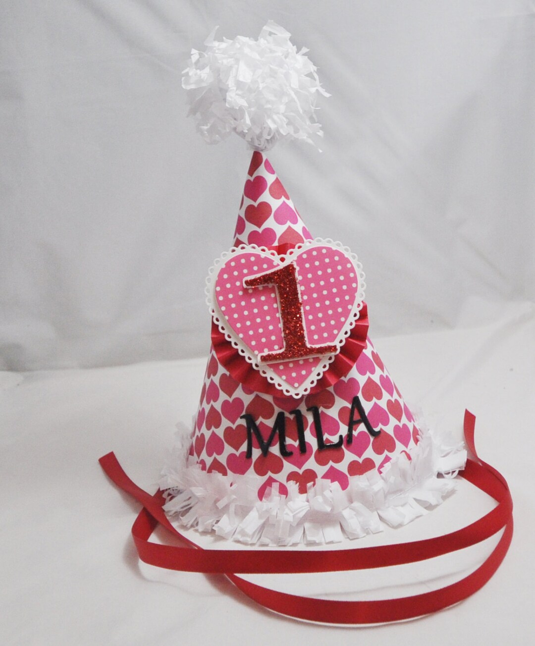 Personalized Valentine Heart Party Hat, 1st First Birthday Baby Toddler ...