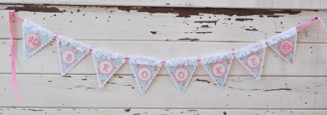 Blue Floral Name Banner With Flowers or Butterflies Baby - Etsy