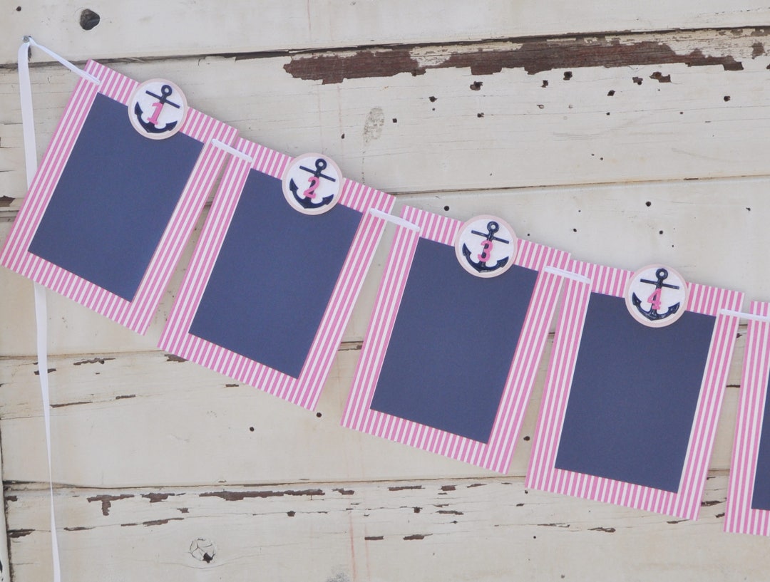 Girl Nautical 12 Month Photo Banner, Anchor Little Sailor 1st Yearly ...