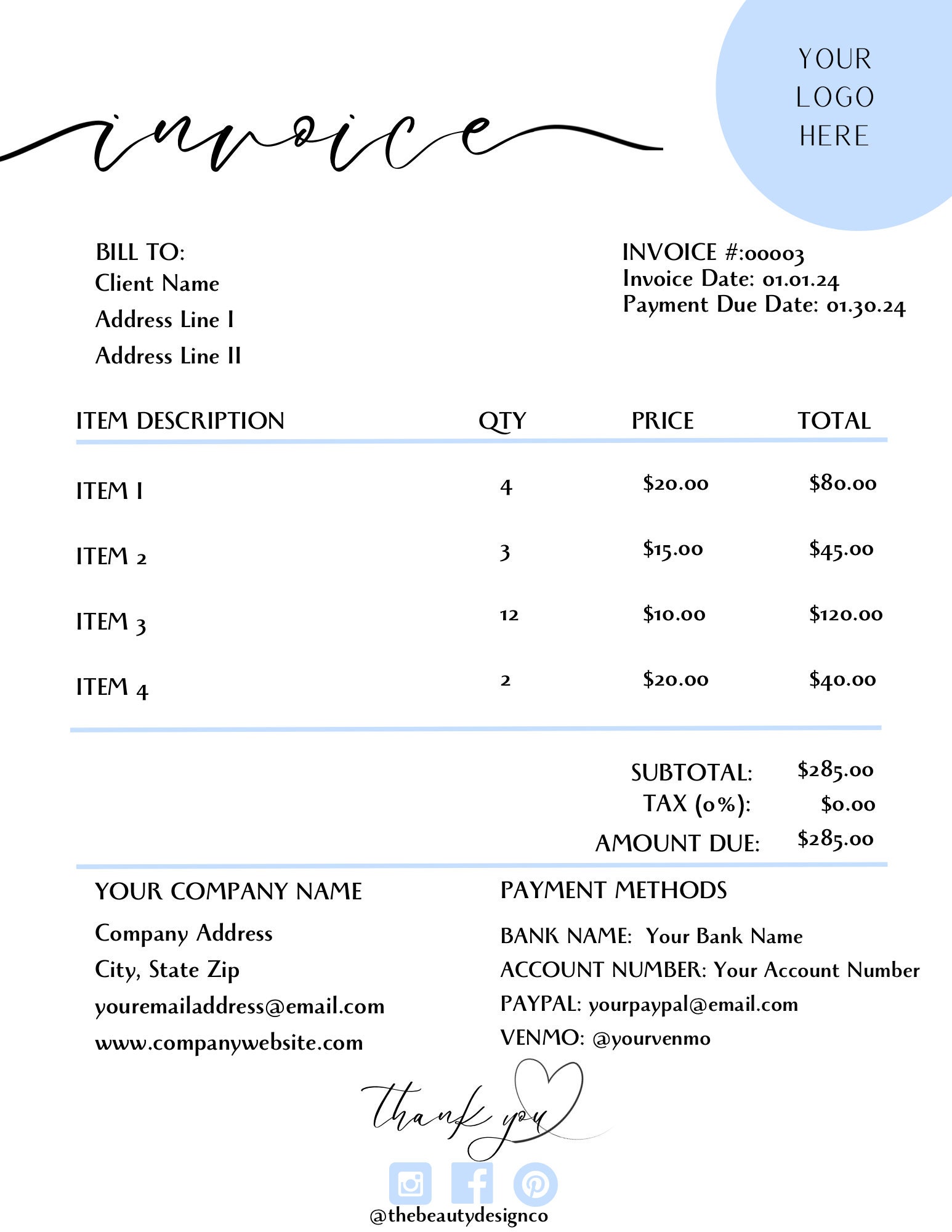 Editable Invoice Templates - Etsy