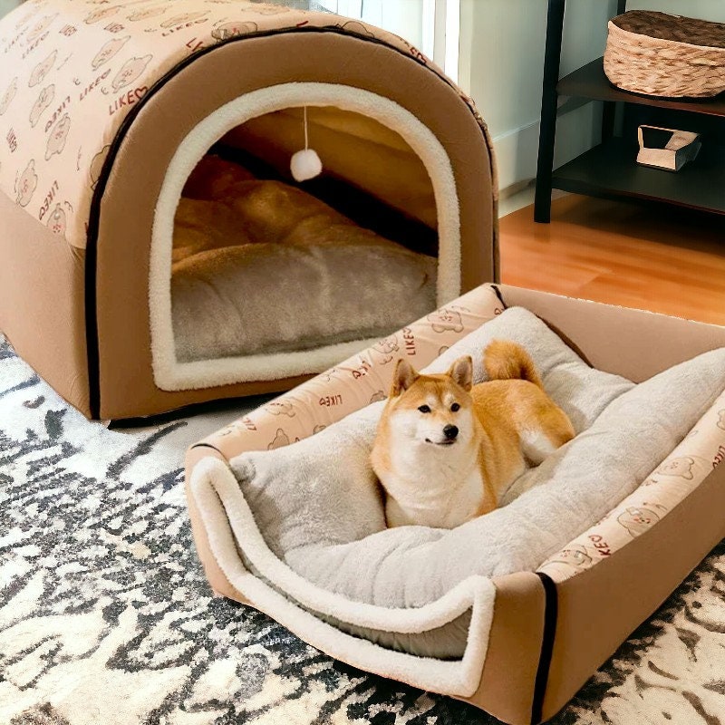 Soft Dog House Cozy Dog Den Cat Cave Shaded Dog Bed for Summer Covered ...