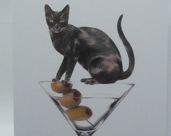 Cat on Martini Glass Greeting Card | Etsy