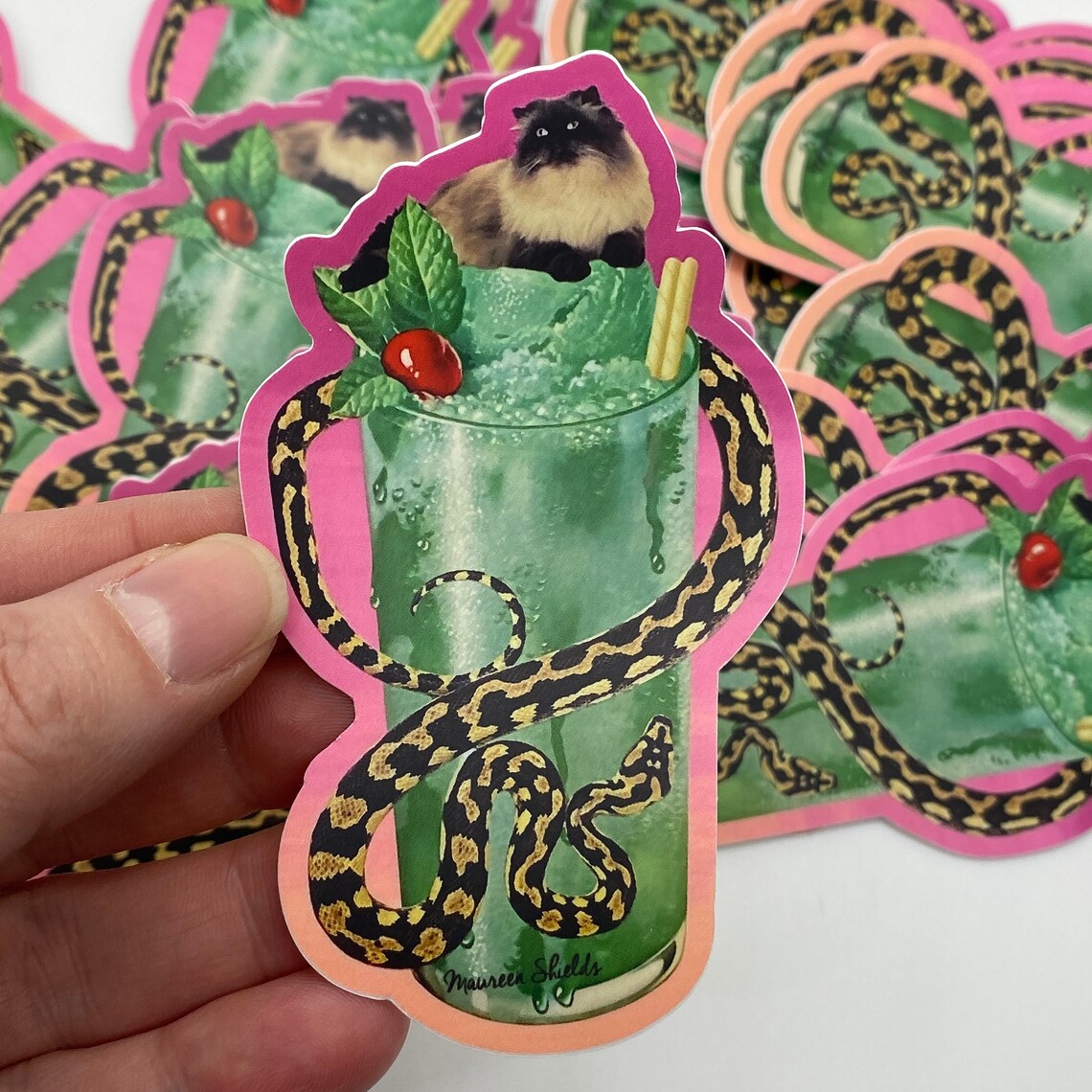 Cat & Mint Milkshake With Snake Sticker-waterproof-laptop Sticker-water ...