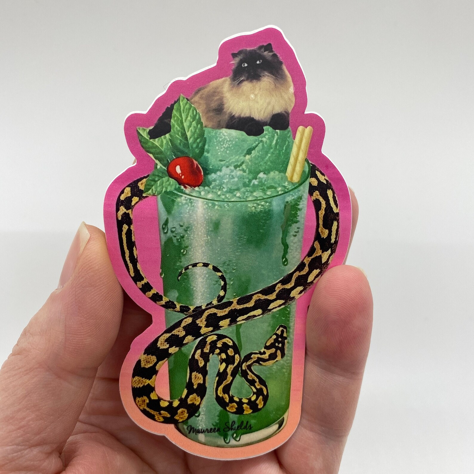 Cat & Mint Milkshake With Snake Sticker-waterproof-laptop Sticker-water ...