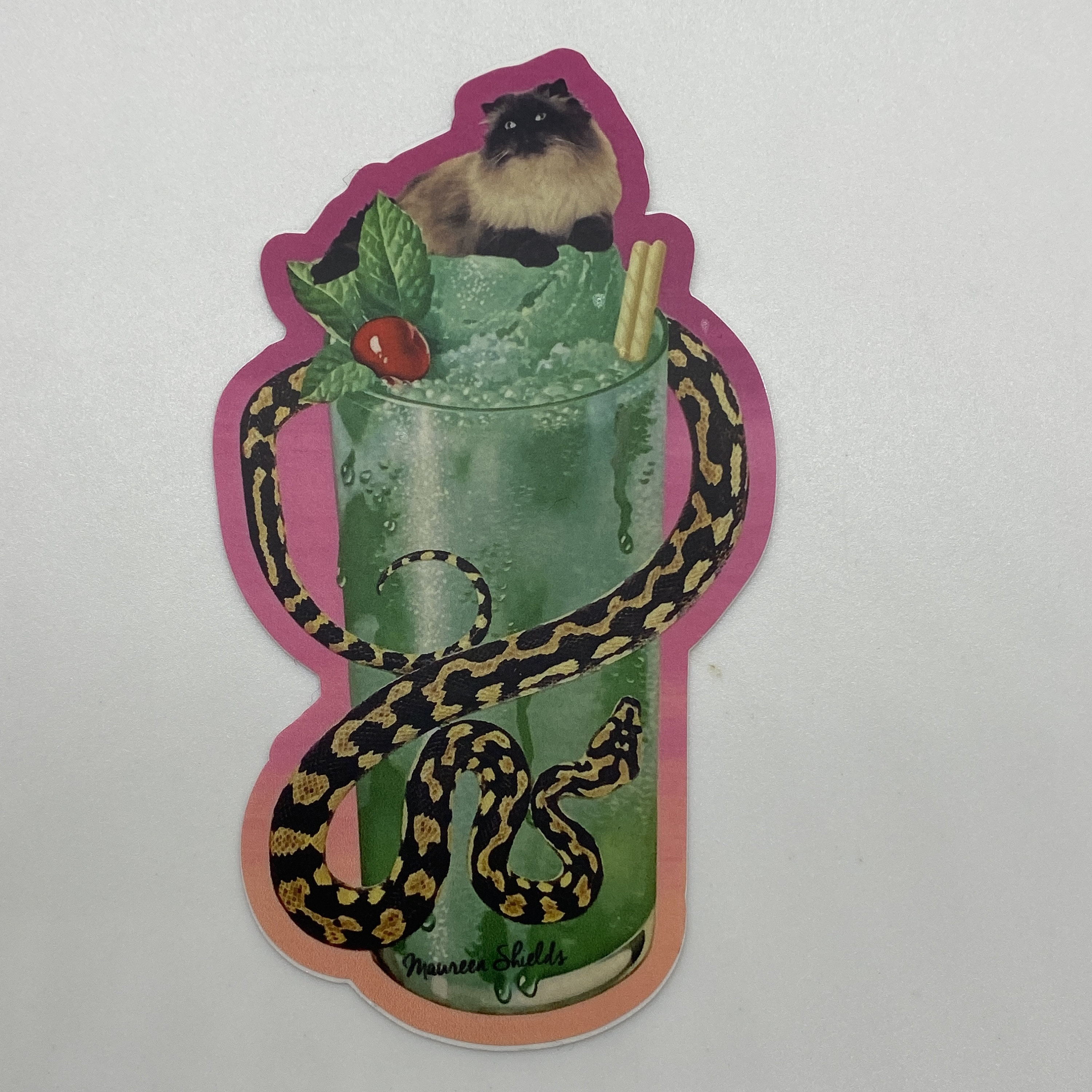 Cat & Mint Milkshake With Snake Sticker-waterproof-laptop Sticker-water ...