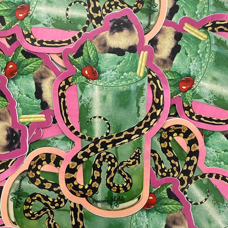 Cat & Mint Milkshake With Snake Sticker-waterproof-laptop Sticker-water ...