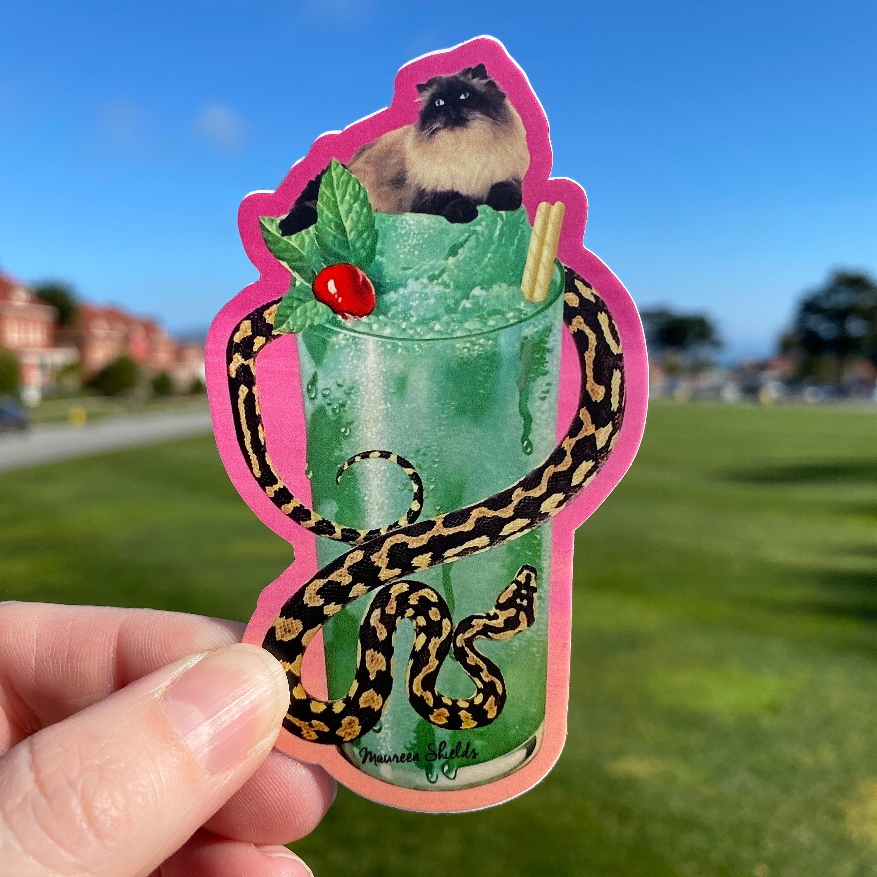 Cat & Mint Milkshake With Snake Sticker-waterproof-laptop Sticker-water ...