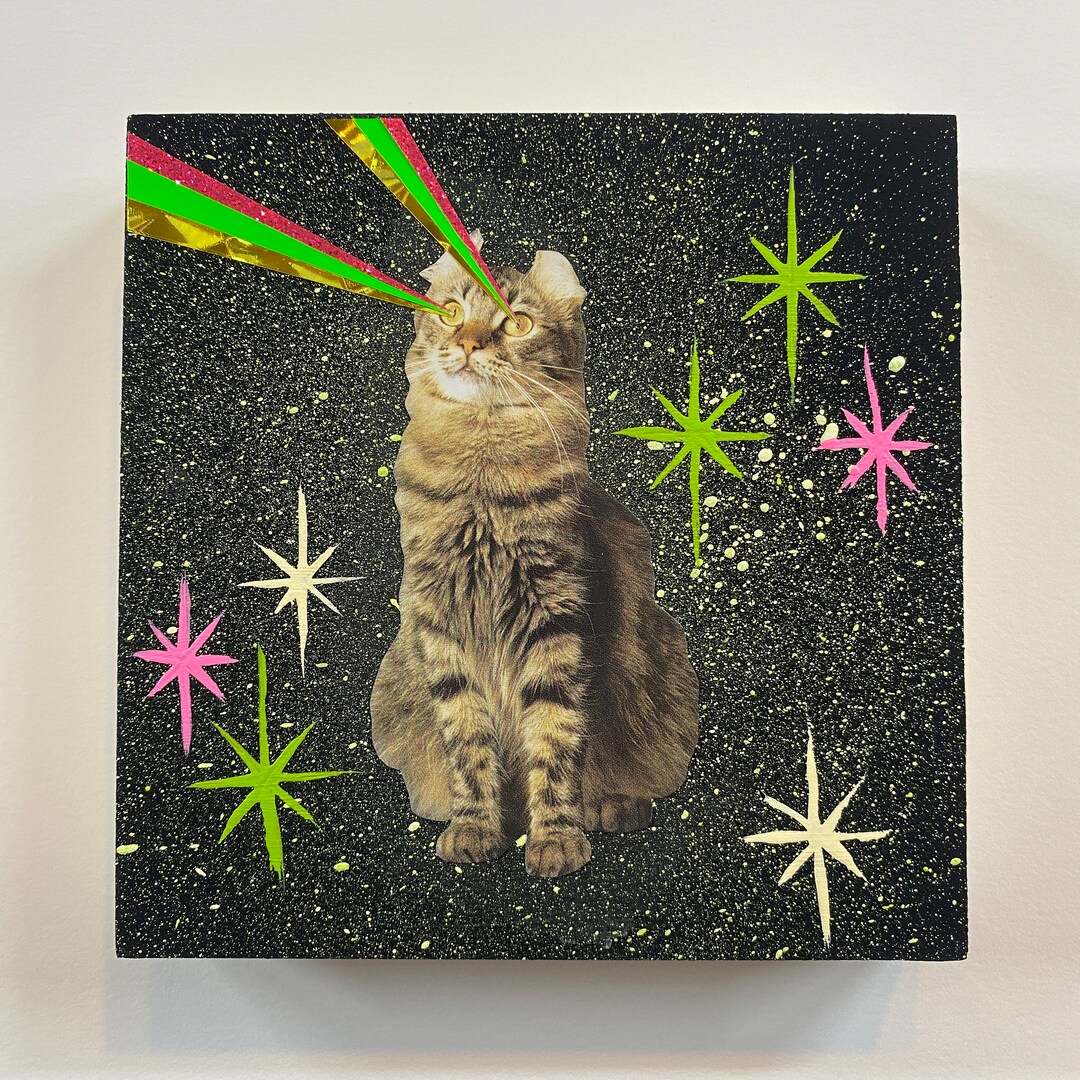 Cat With Laser Eyes Collage-original Mixed Media on - Etsy