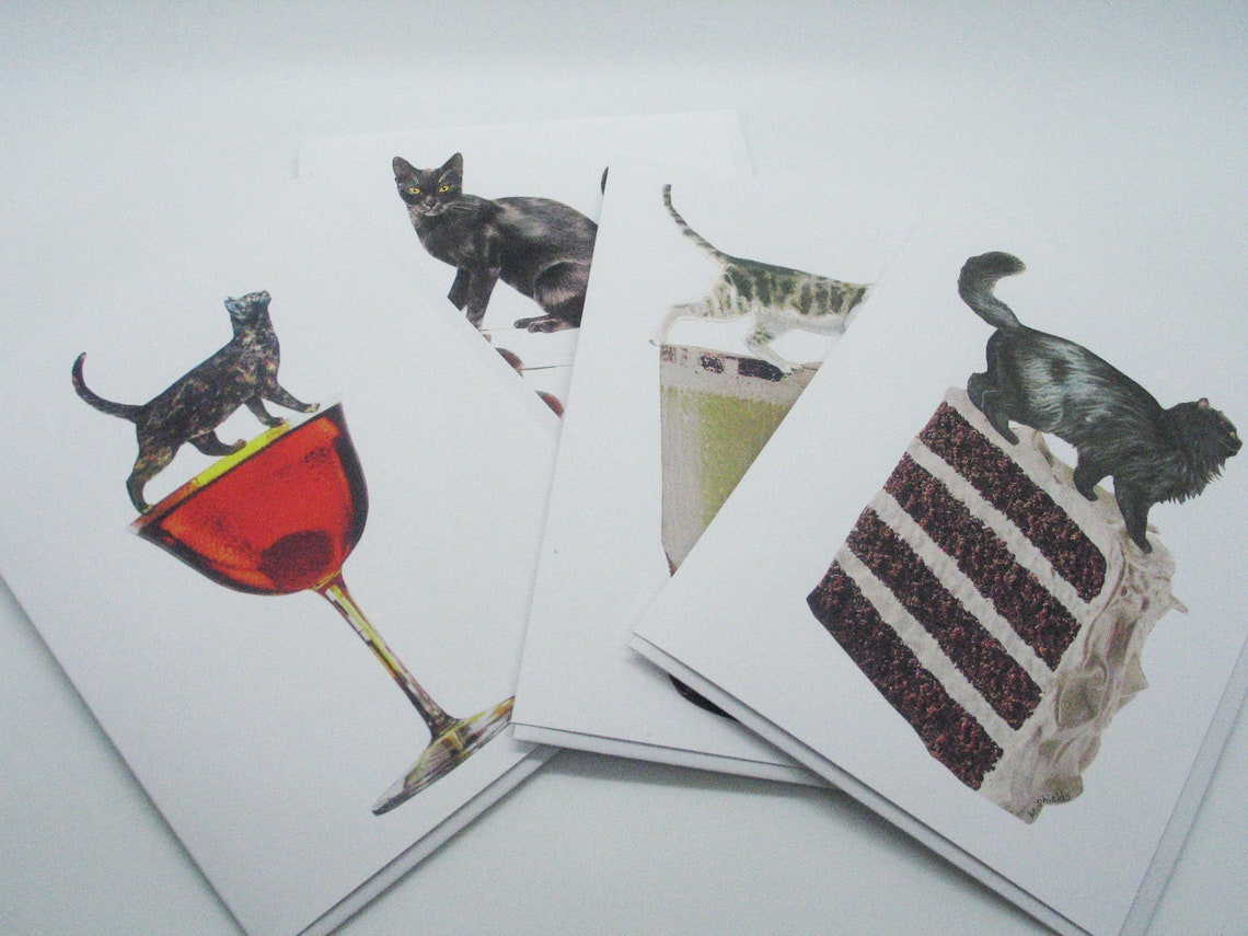 Black Cat on Layered Cake Slice Greeting Card - Etsy