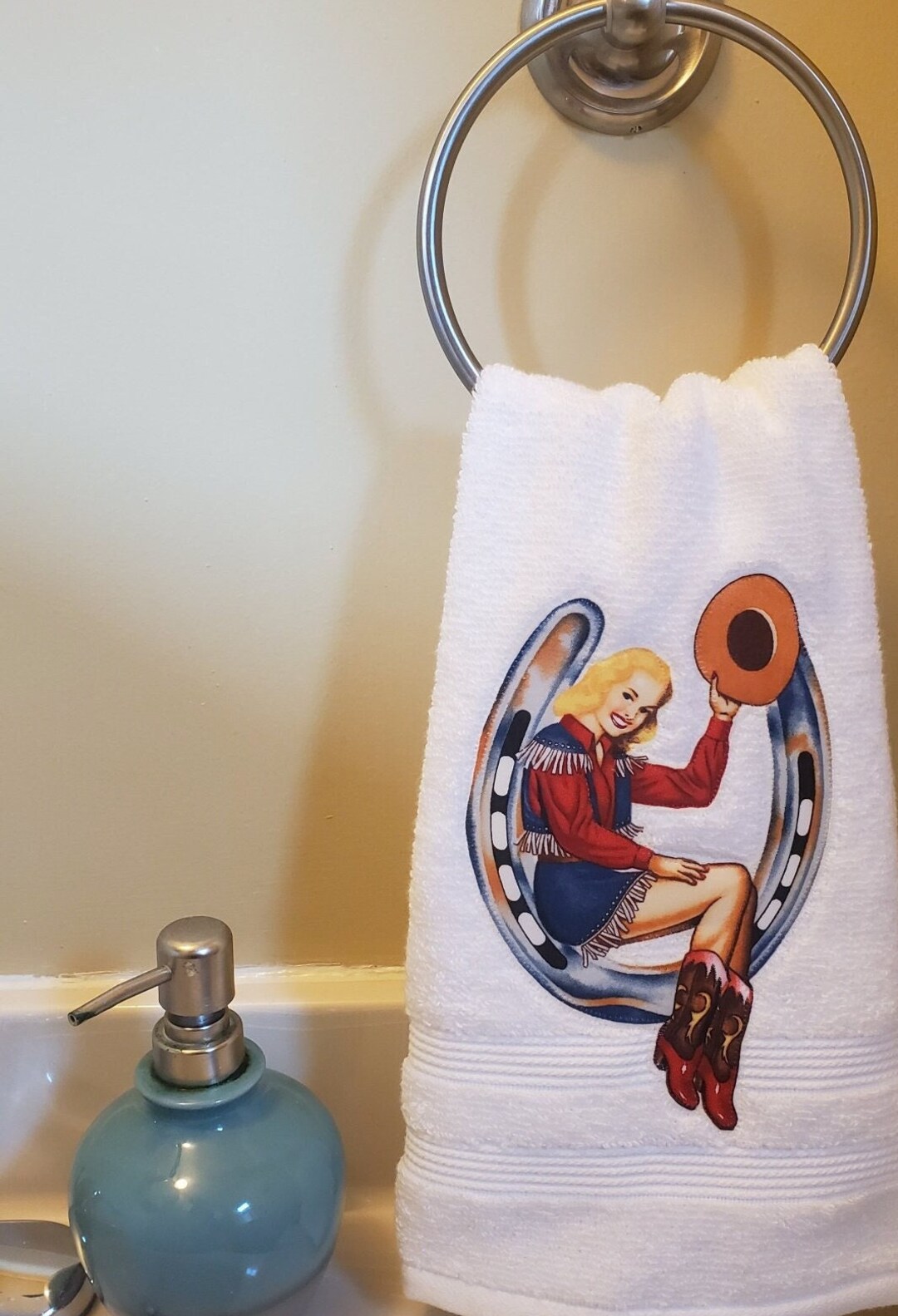 Cowgirl Pin up Hand Towel/soft White Towel/gift Ideas - Etsy