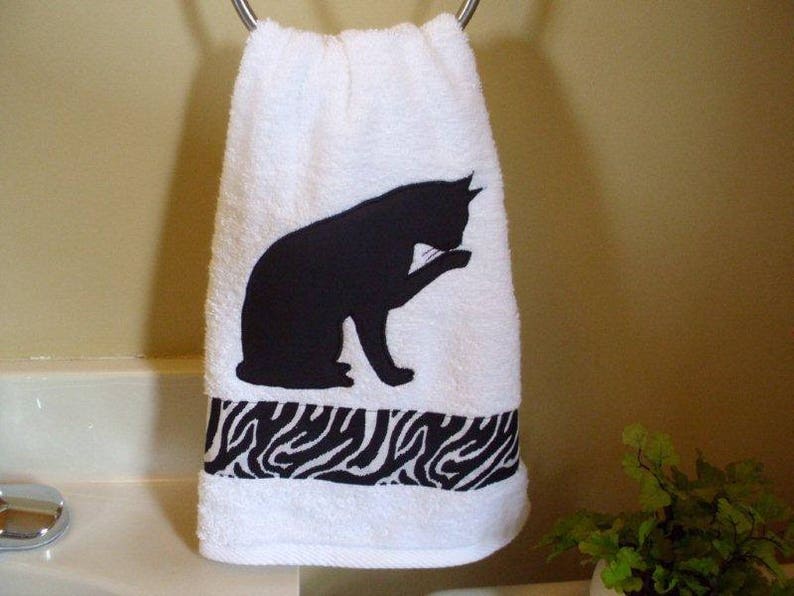 Cat Hand Towel With Black and White Animal Print Border/gift - Etsy