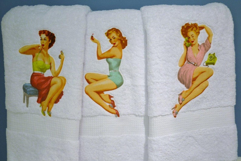 Pinup Girl Bath Soft White Bath Towel Vintage Looking Etsy