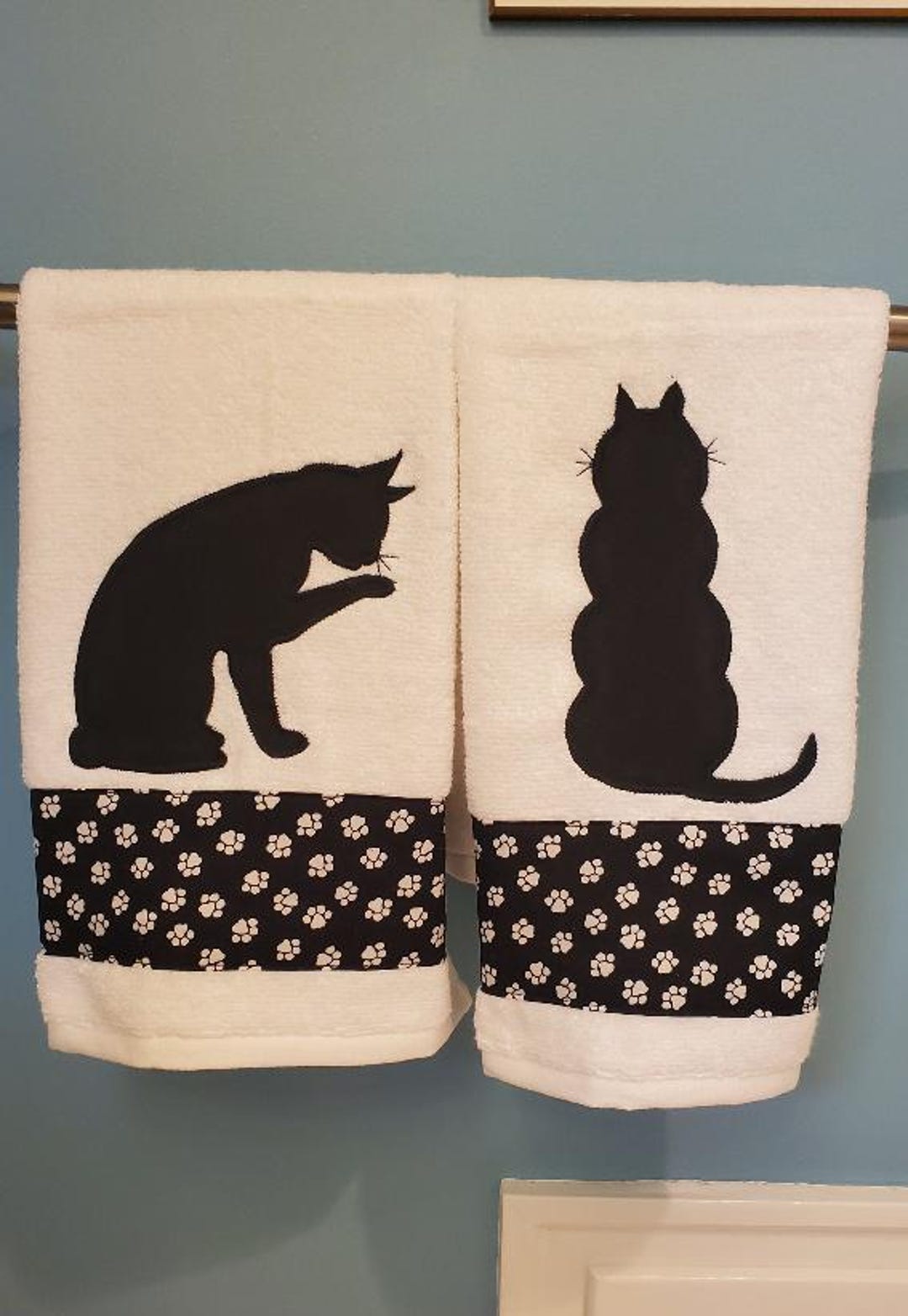 Sold as a Set (2) Cat Hand Towels With Animal Print Border/gift Idea ...
