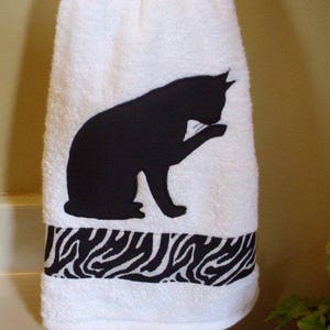 Cat Hand Towel with Black and White animal print border/gift | Etsy