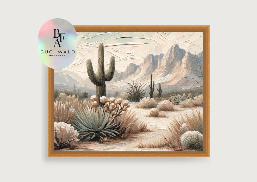 Arizona Desert Cactus Impasto Painting: Neutral Landscape Art (digital ...