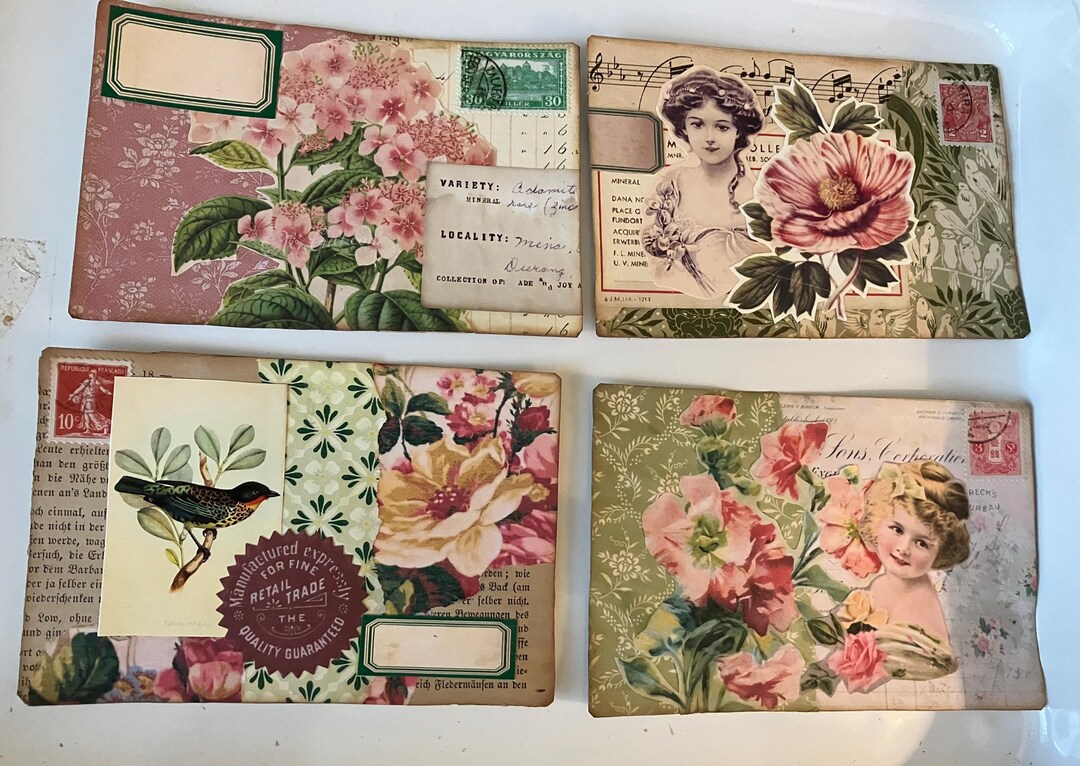 Four Collaged Postcards - Etsy
